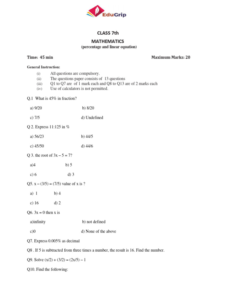 class 7 th percentage and LE | PDF