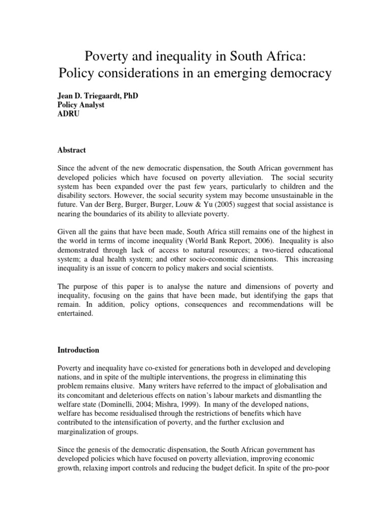 Poverty and Inequality in SA - Policy Considerations in An Emerging Democracy - 2006 | Download ...