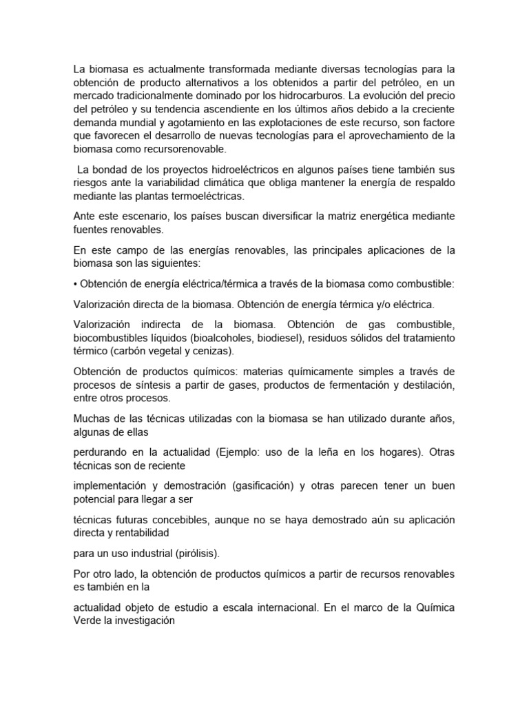 resumen Biomasa | PDF | Biomasa | Energía renovable