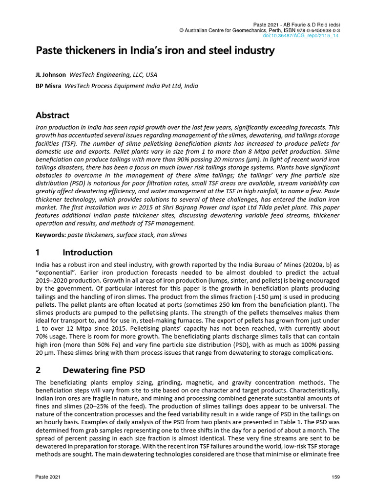 Paste Thickener Design & Application | PDF | Filtration | Secondary ...