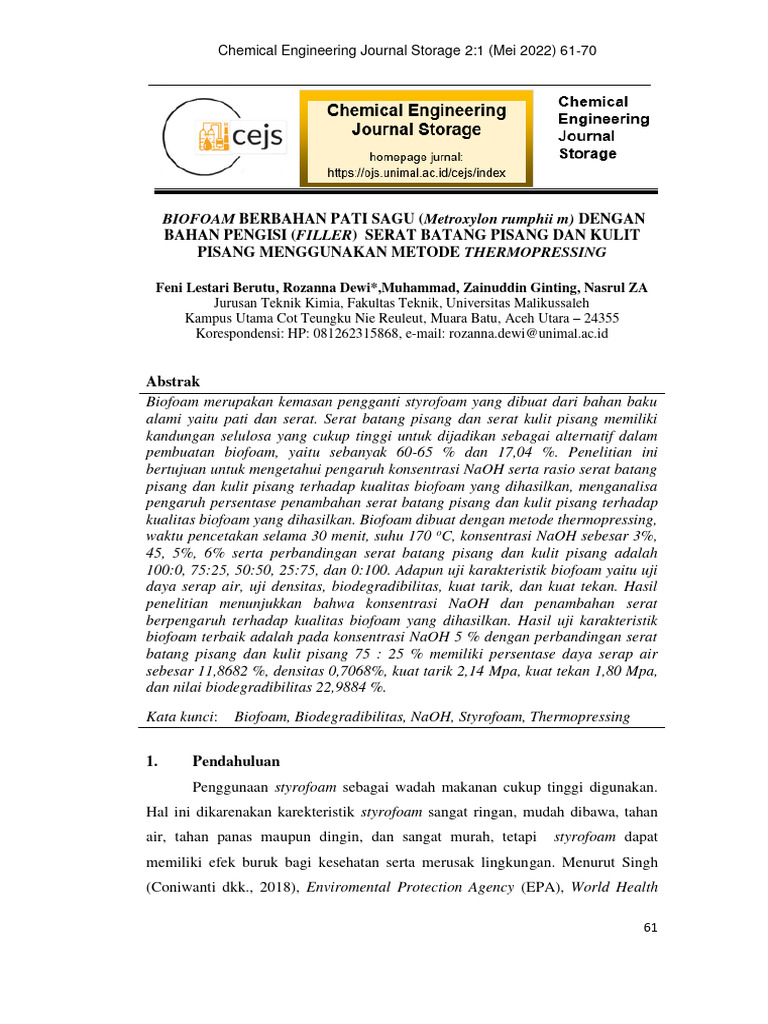 Biofoam Pati Sagu dengan Serat Pisang | PDF