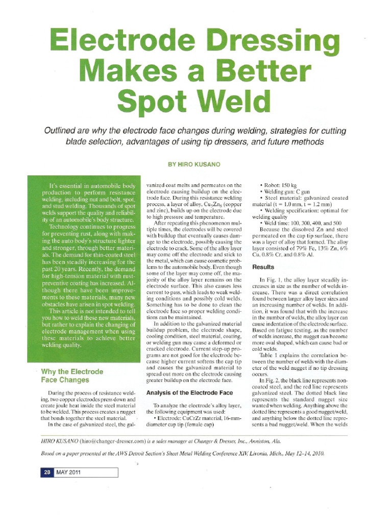 Electrode Dressing Makes A Better Spot Weld | PDF