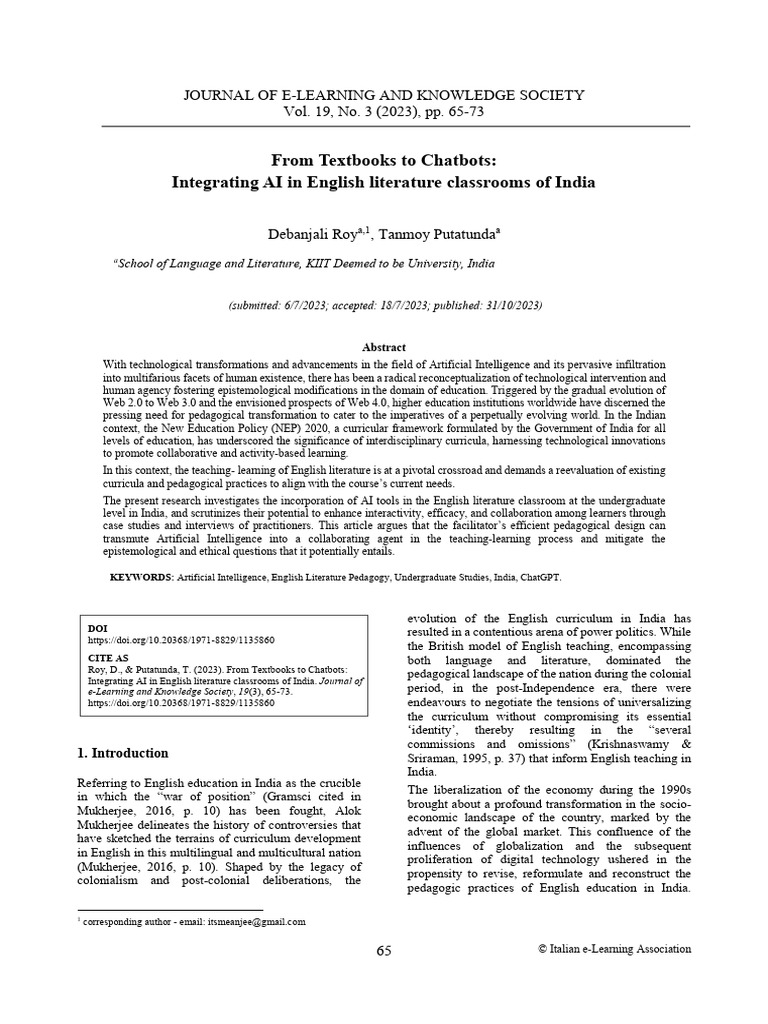 From Textbooks to Chatbots Integrating AI in English literature ... From Textbooks to Chatbots Integrating AI in English literature ...