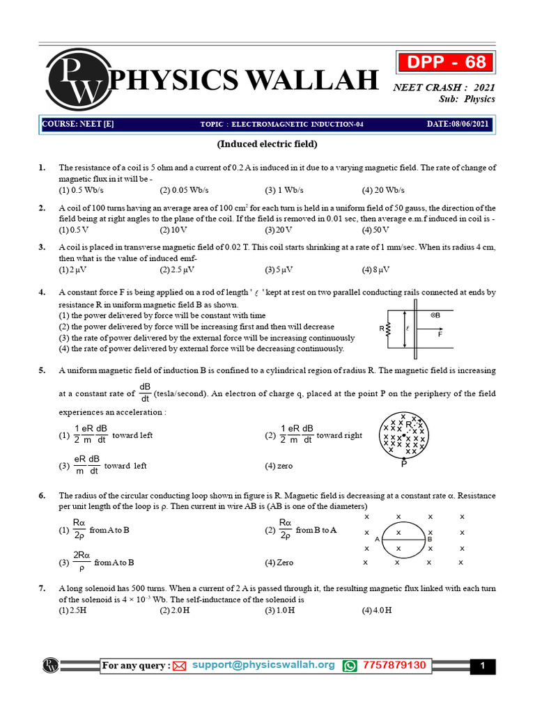 EMI DPP 04 Manish Raj Sir Neet Crash Course Relaunch Physics 68 | PDF | Electromagnetic ...