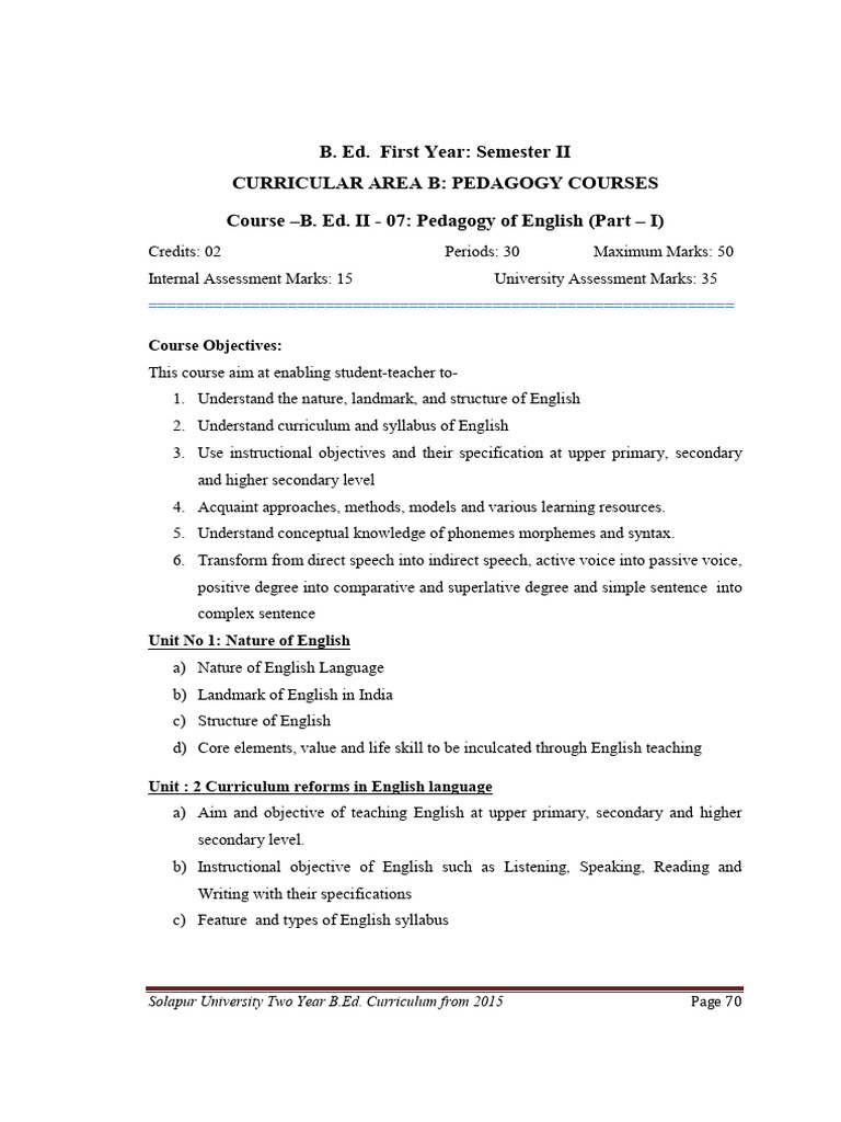 Solapur University B.Ed. English Pedagogy | PDF | English Language ...