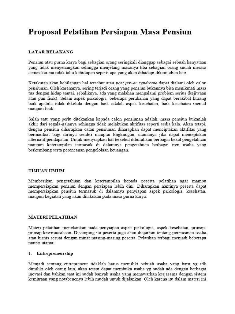 Proposal Pelatihan Persiapan Masa Pensiun | PDF