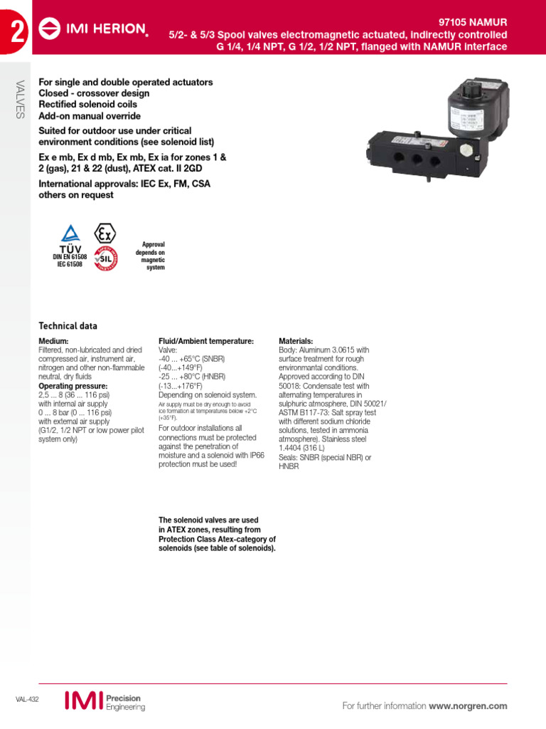 Norgren 97105 Solenoid Valve Overview | PDF | Valve | Electrical ...