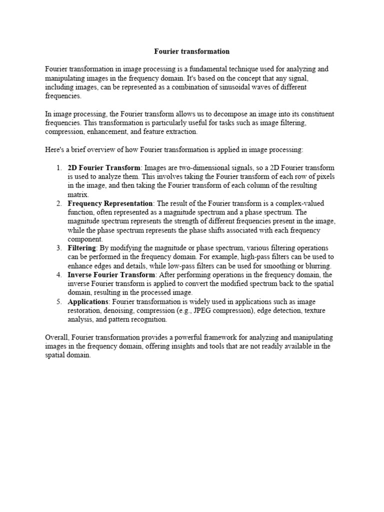 Fourier Transformation in Image Processing | PDF