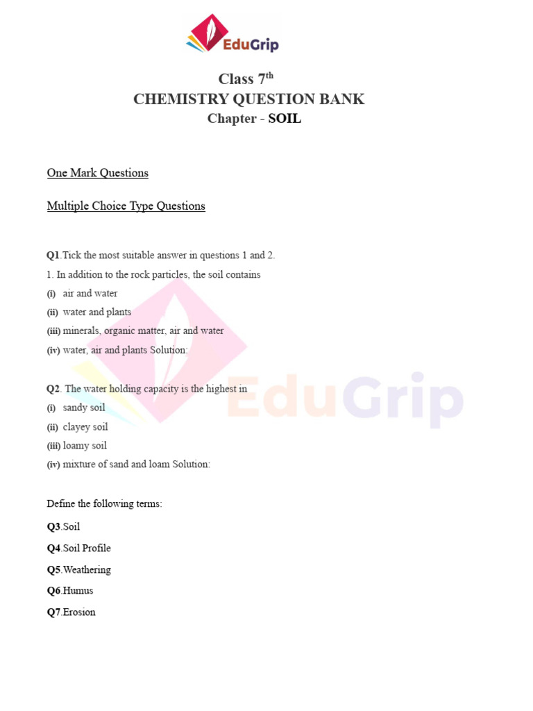 Class 7 Soil Question Bank | PDF