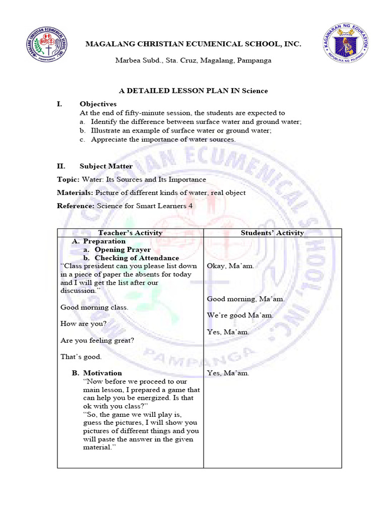 DETAILED LESSON PLAN | PDF | Water | Groundwater