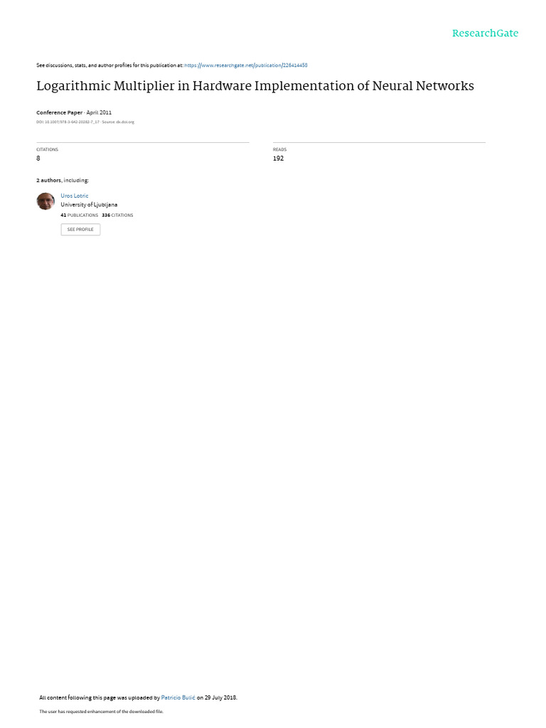 Logarithmic Multiplier in Hardware Implementation of Neural Networks | PDF | Artificial Neural ...