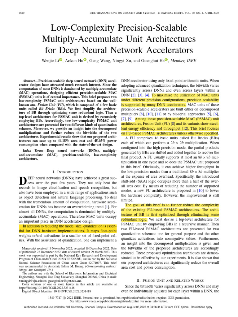 2023 Low Complexity Precision Scalable Multiply Accumulate Unit Architectures For 