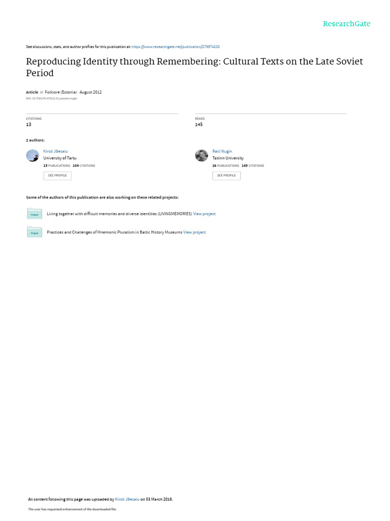 Reproducing Identity Through Remembering Cultural | PDF | Discourse ...