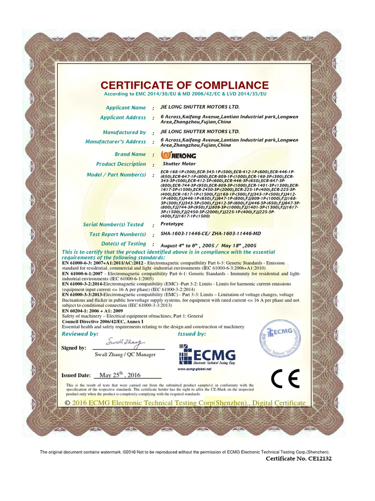 AC Motor CE Certificate | PDF | Electromagnetic Compatibility | Electronics
