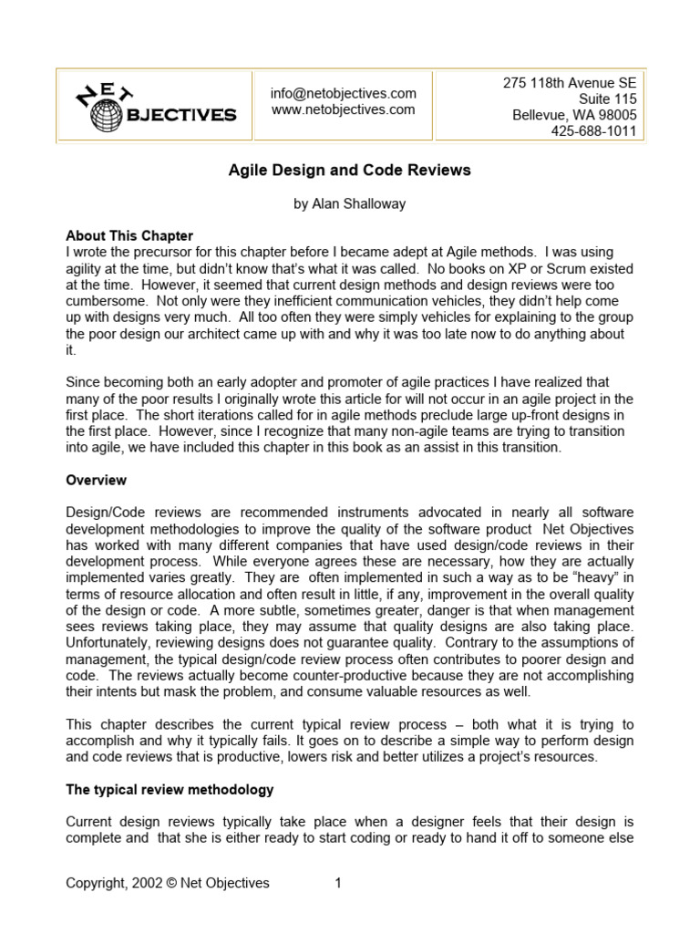 Agile Design Code Reviews | Download Free PDF | Agile Software Development | Design