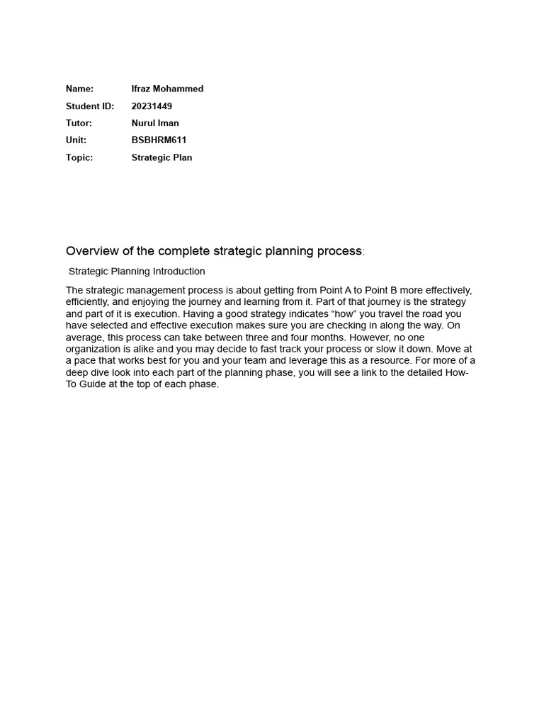 3.1 Ifraz Mohammed - 20231449 - BABHRM611 - Section 1 - Strategic Planning | PDF | Strategic ...