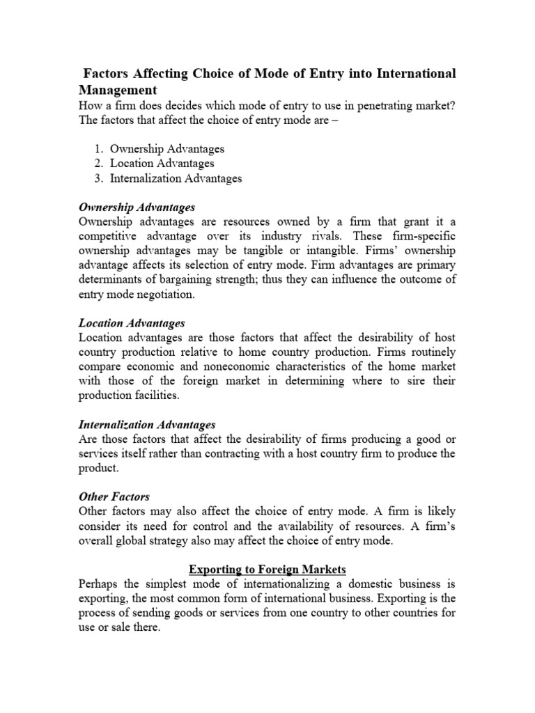 Modes of entry | PDF | License | Franchising