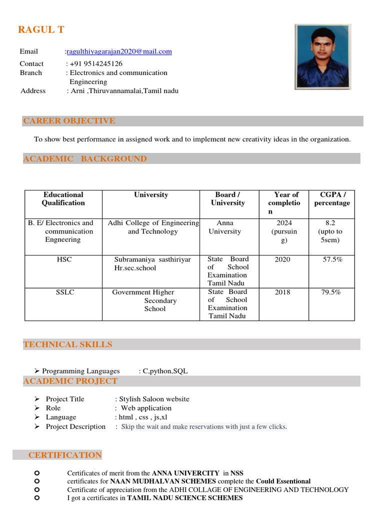 T RAGUL Resume-1 | PDF