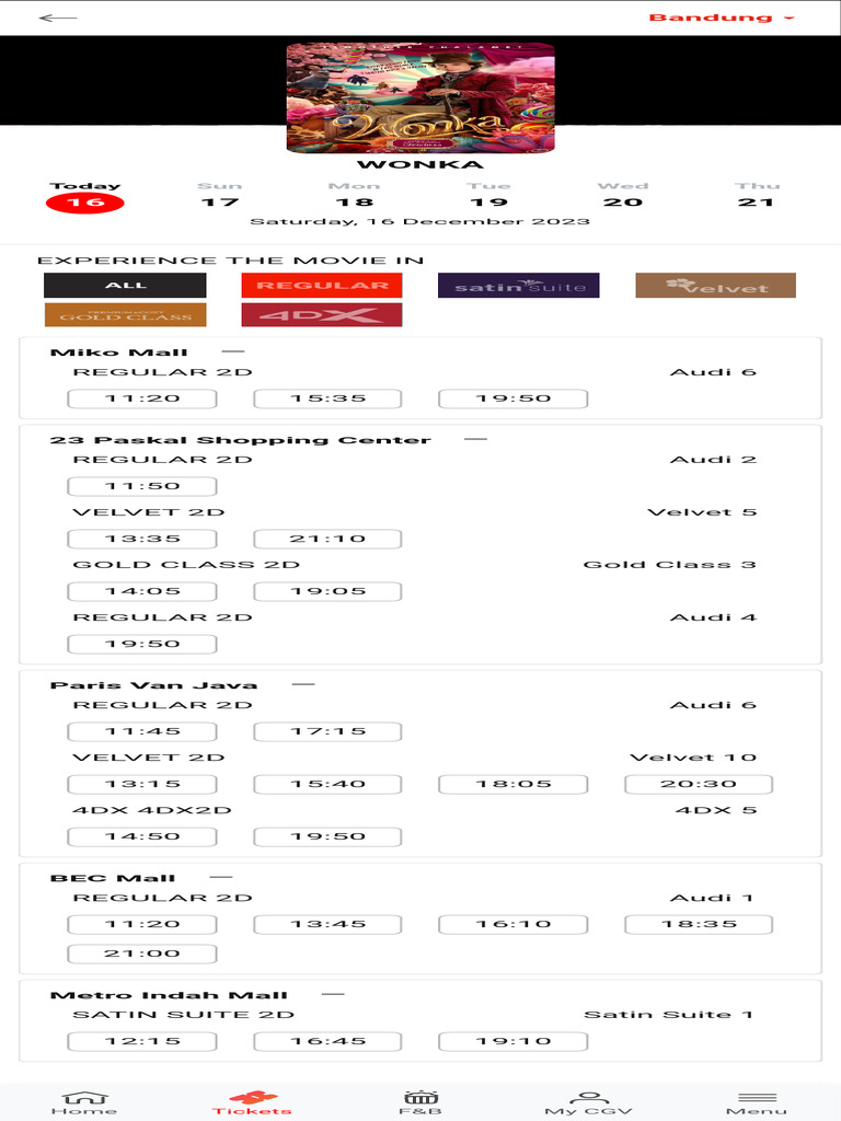 Jadwal Tayang Film WONKA - CGV Cinemas 2 | PDF