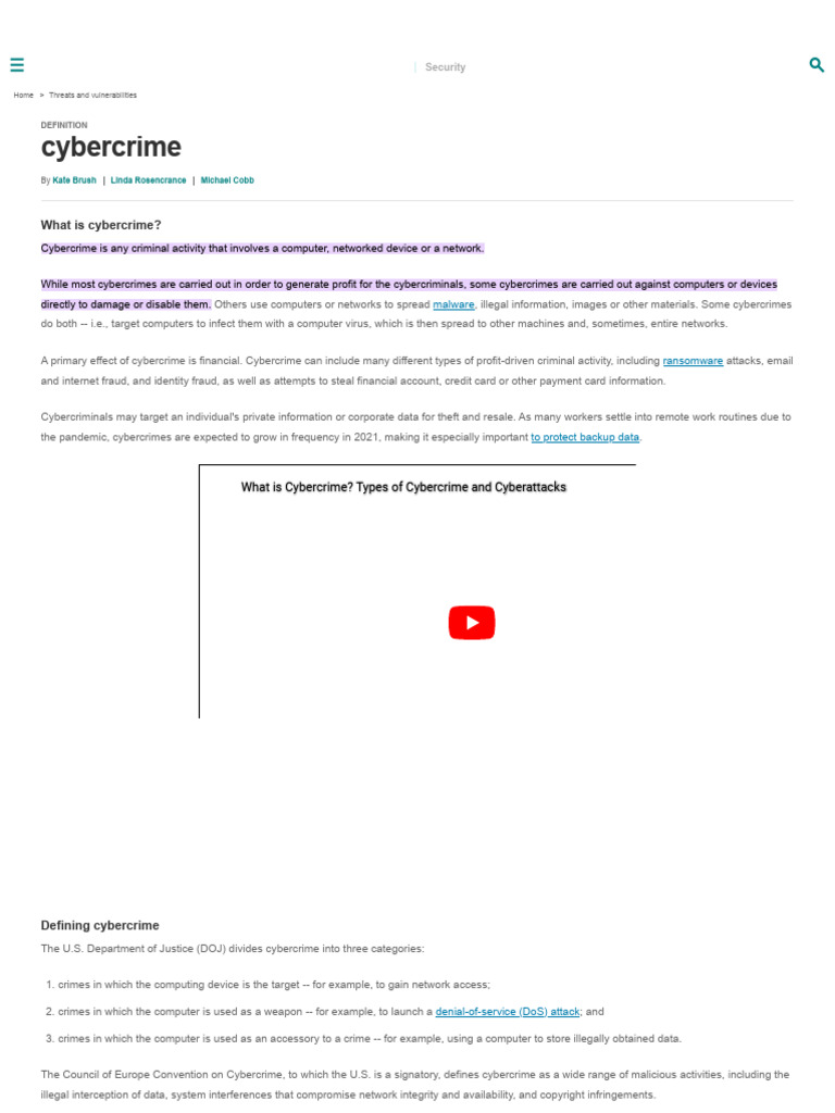 What Is Cybercrime - Definition From SearchSecurity | PDF | Cybercrime ...