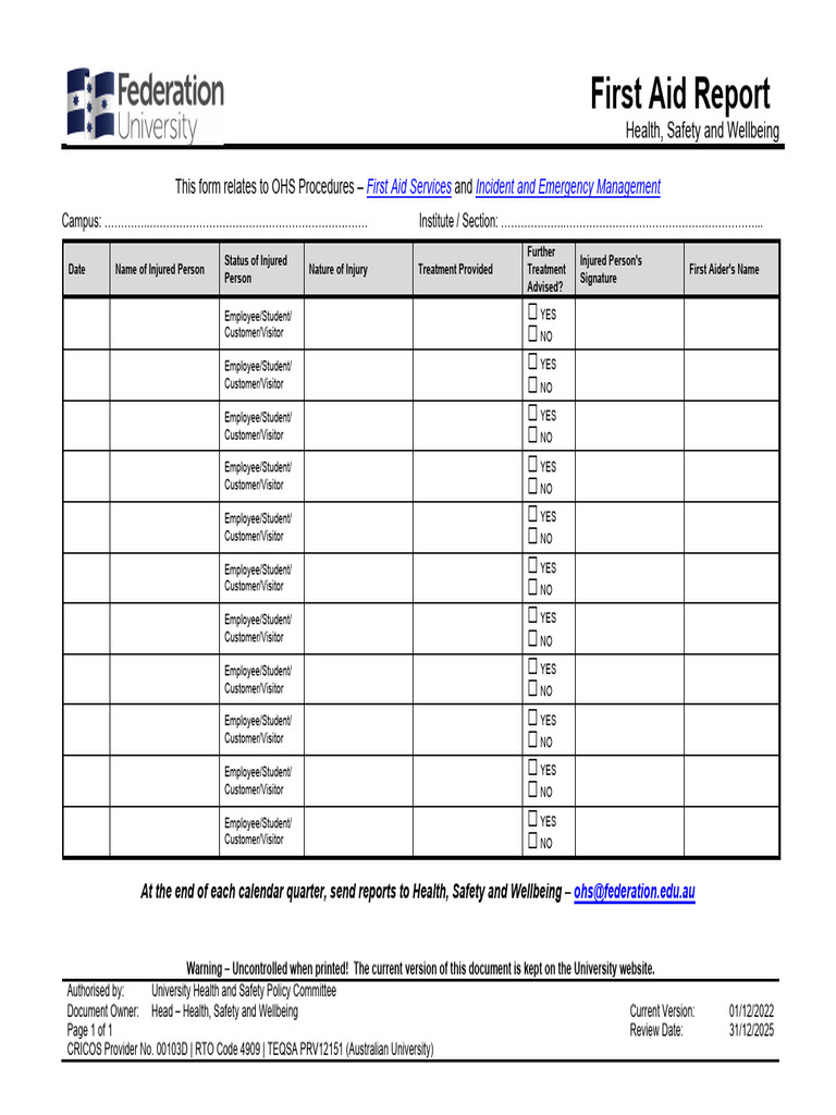 First Aid Report | Download Free PDF | First Aid | Safety