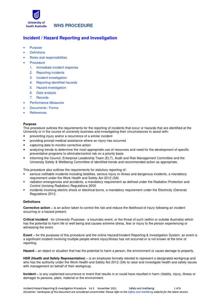WHS Incident and Hazard Reporting Guide | PDF | Occupational Safety And ...