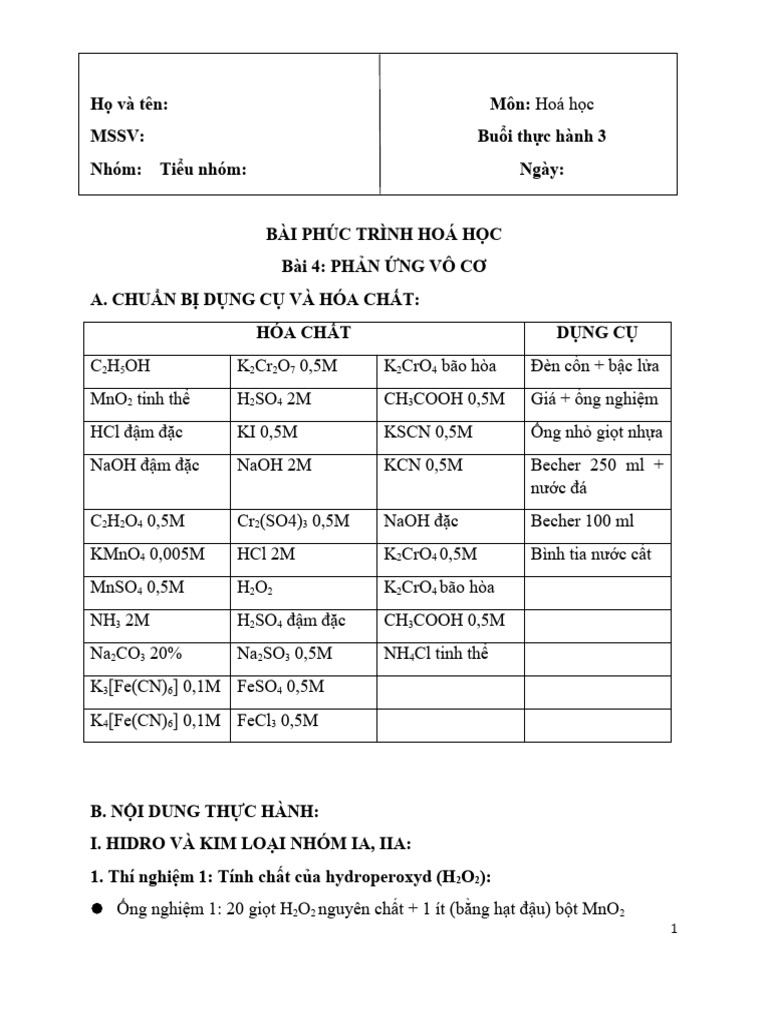 Phúc Trình Hoá 3 Hoá Đ I Cương Ctump | PDF