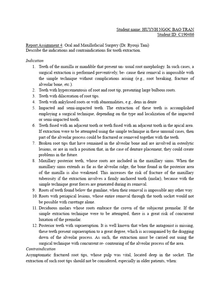 Tooth Extraction: Indications & Contraindications | PDF | Mouth ...