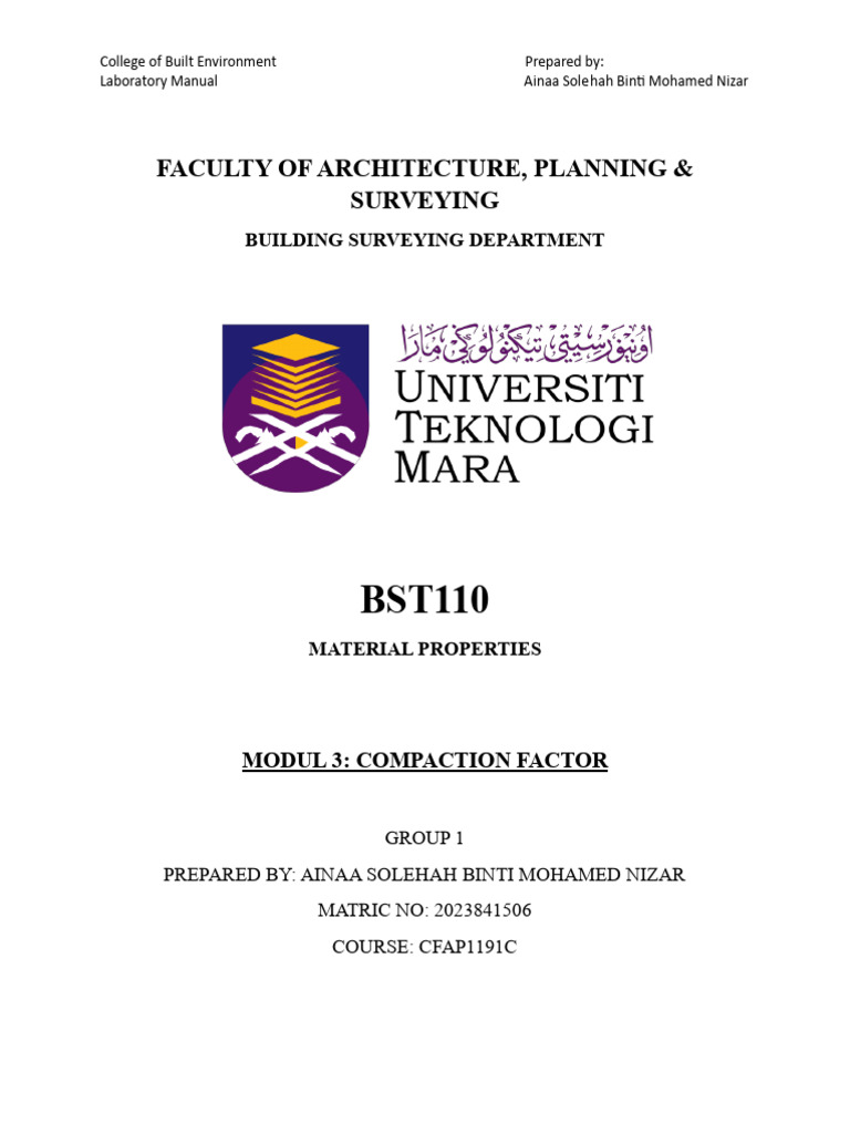 Modul 3 Lab Report (Compaction Factor) | PDF | Concrete | Materials