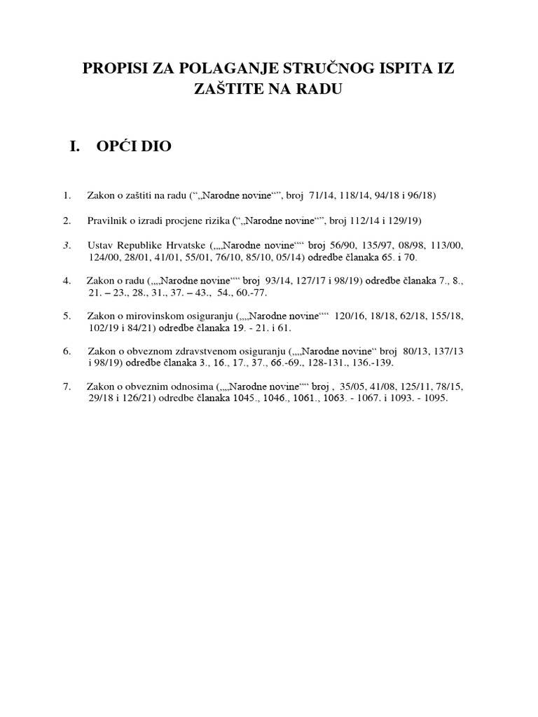 Propisi Za Polaganje Strucnog Ispita Iz Zastite Na Radu | PDF