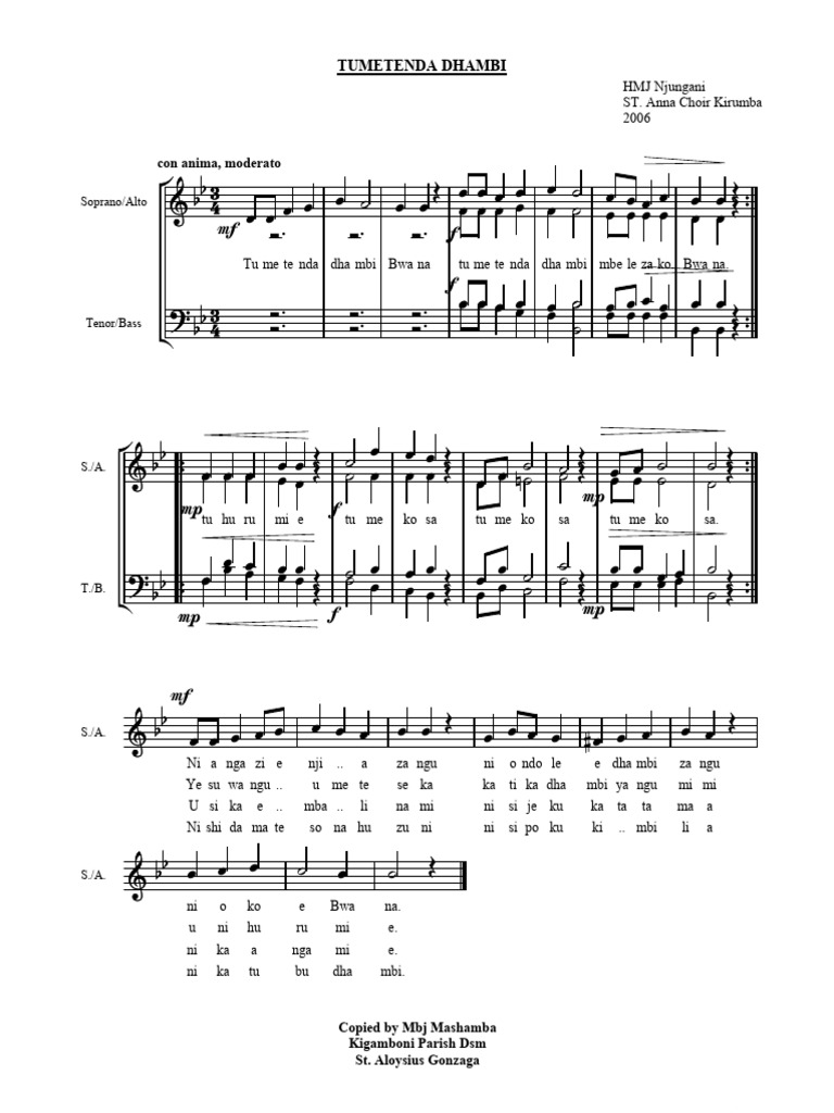 2ab25 Tumetenda Dhambi Njungani | PDF