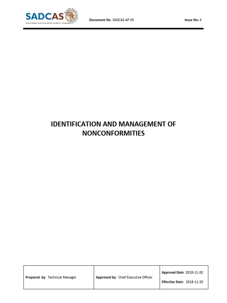 SADCAS AP 05 - Identification and Management of Nonconformities (Issue ... SADCAS AP 05 - Identification and Management of Nonconformities (Issue ...