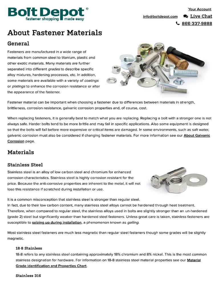 Bolt Depot - Selecting Fastener Materia... Grades, Brass, Bronze ...