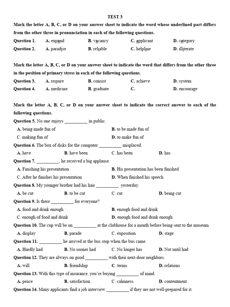 Pronunciation and Stress Test Questions | PDF | Wagon | Risk