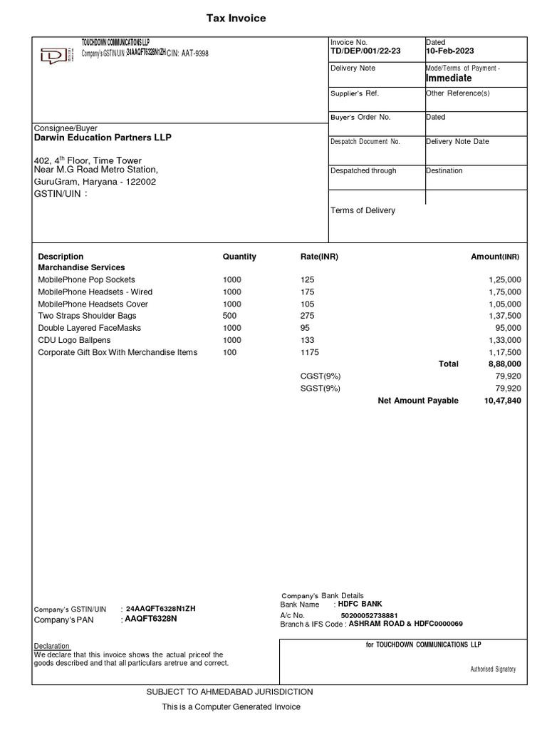 TD Dep 001 2223 | PDF | Invoice | Taxation