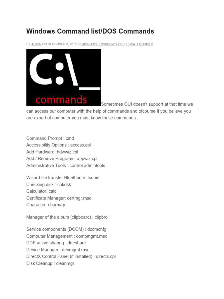 Windows Command list | PDF | Windows Registry | Microsoft Windows