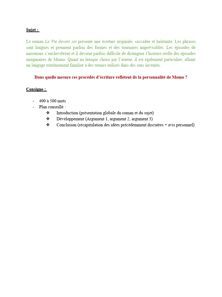 Écriture originale dans La Vie devant soi | PDF