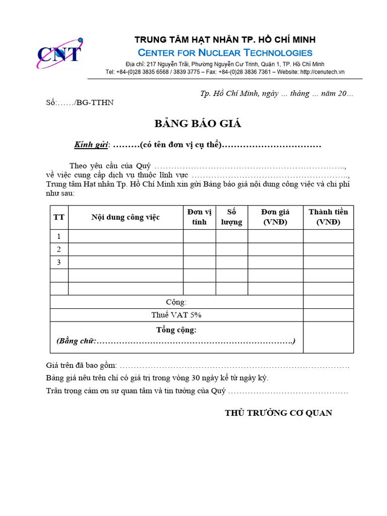 Mau Bao Gia Thong Bao RD | PDF