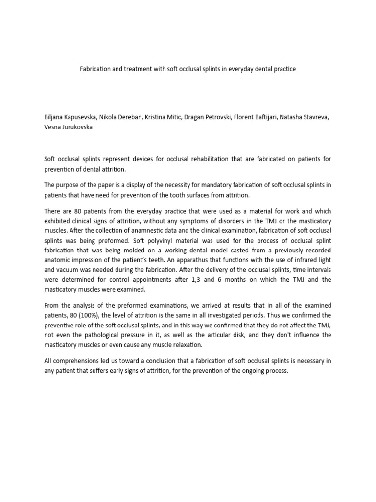 Fabrication and Treatment With Soft Occlusal Splints in Everyday Dental ...