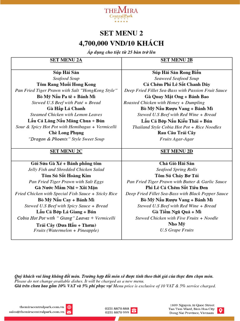 Set Menu Tiec 4.700.000 | PDF