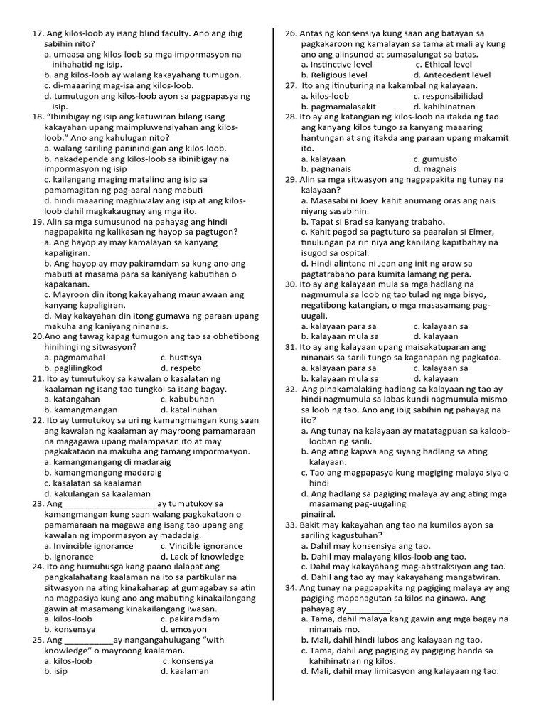 1st Quarter Exam-Esp-Part2 | PDF