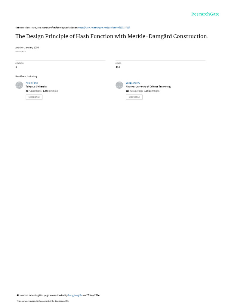 The Design Principle of Hash Function With Merkle | PDF | Cryptography | Military Communications