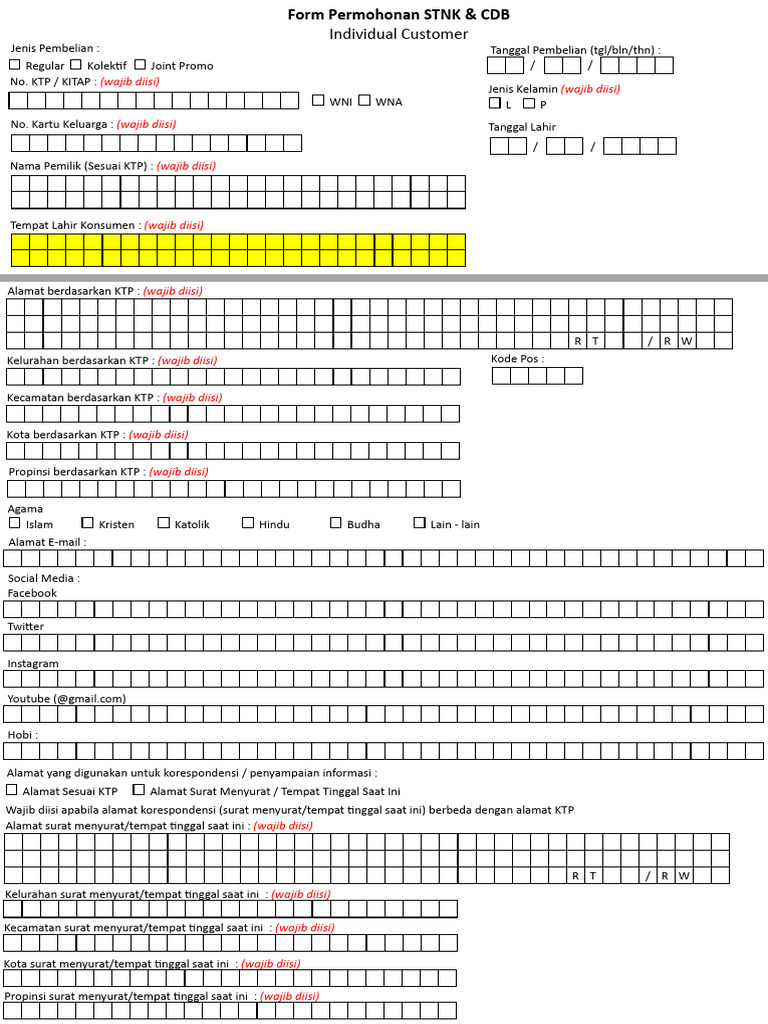 Form Permohonan STNK Dan CDB 2020 | PDF