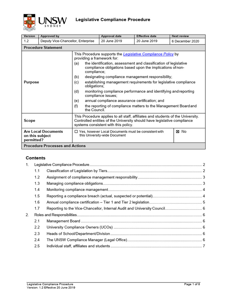 Legislative Compliance Procedure | PDF | Regulatory Compliance ...