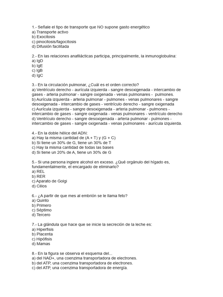 Preguntas de Biología y Medicina Básica | PDF | Pulmón | Membrana celular