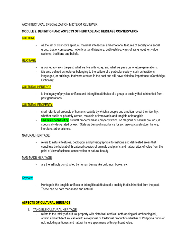 ARCHITECTURAL SPECIALIZATION REVIEWER | PDF | Cultural Heritage