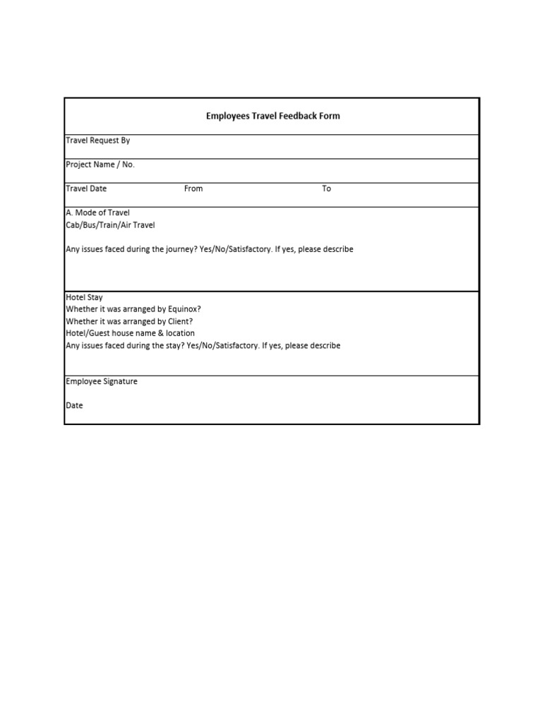 Feedback Form Travel | PDF