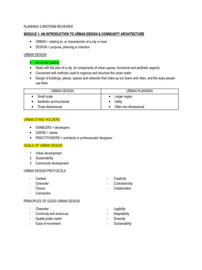 Planning 2 Midterm Reviewer | PDF | Urban Design | Senses