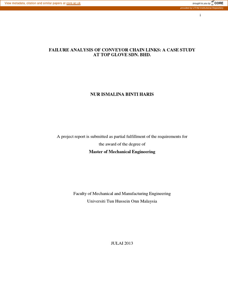 Failure Analysis of Conveyor Chain Links: A Case Study at Top Glove Sdn. BHD | PDF | Scanning ...