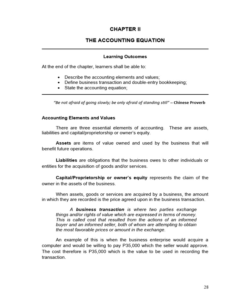 BSCM CHAPTER II Accounting Equation | Download Free PDF | Equity ...